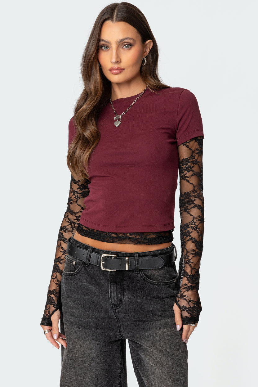 Layered Lace Sleeve T Shirt – edikted