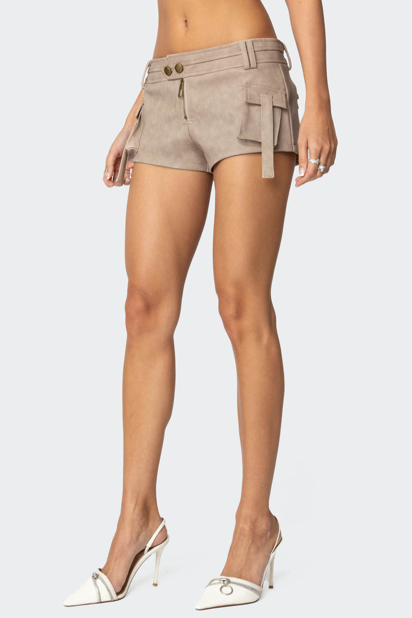 Washed Faux Leather Micro Cargo Shorts – edikted