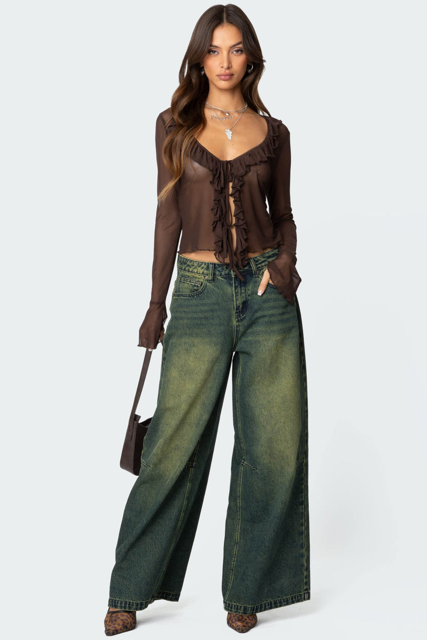 Sheer Mesh Ruffled Top – edikted