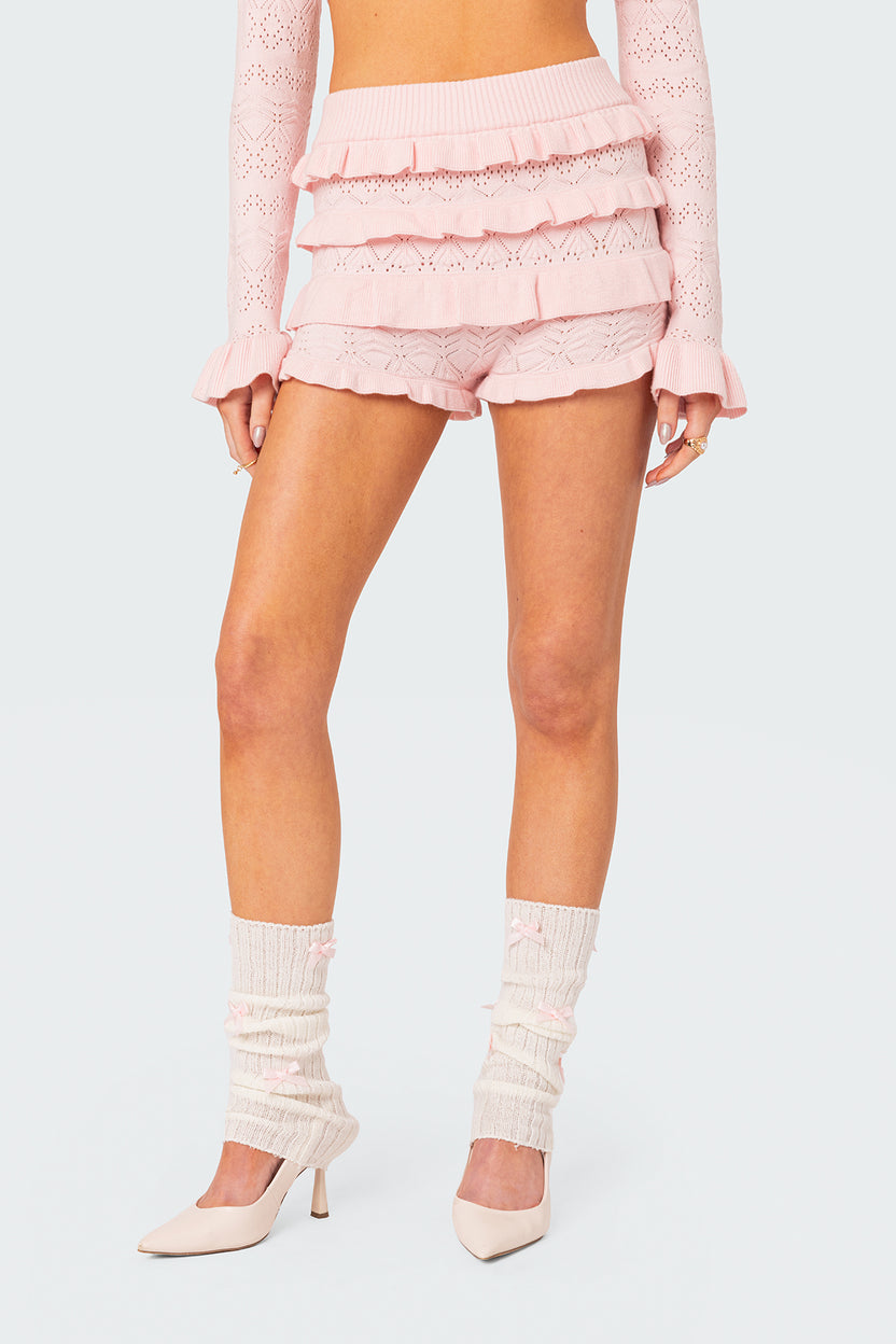 Lindsay Ruffle Knitted Shorts – edikted