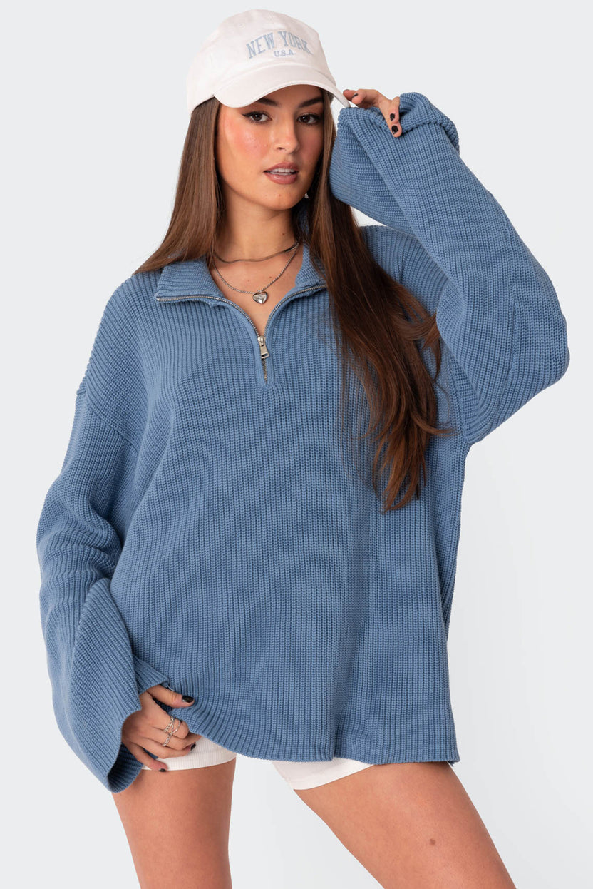 Amour High Neck Oversized Zip Sweater – edikted