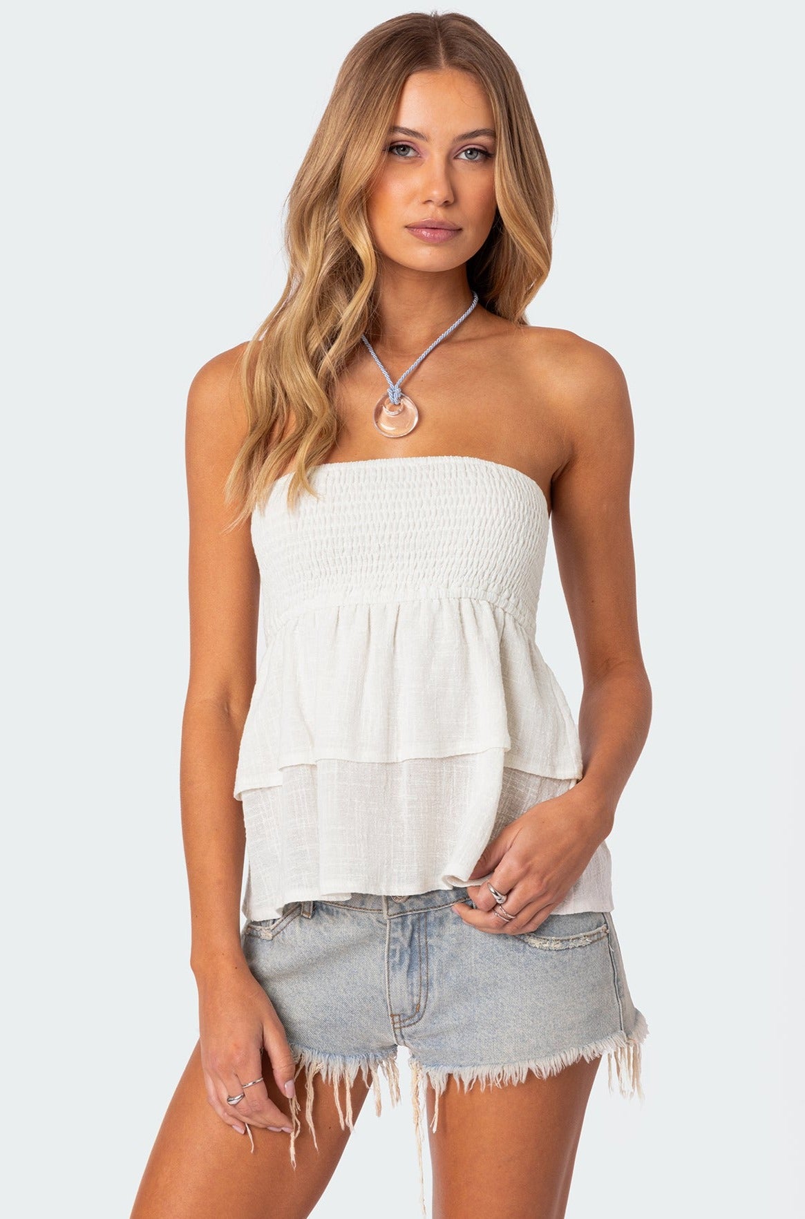 Harleigh Ruffled Linen Look Tube Top – edikted