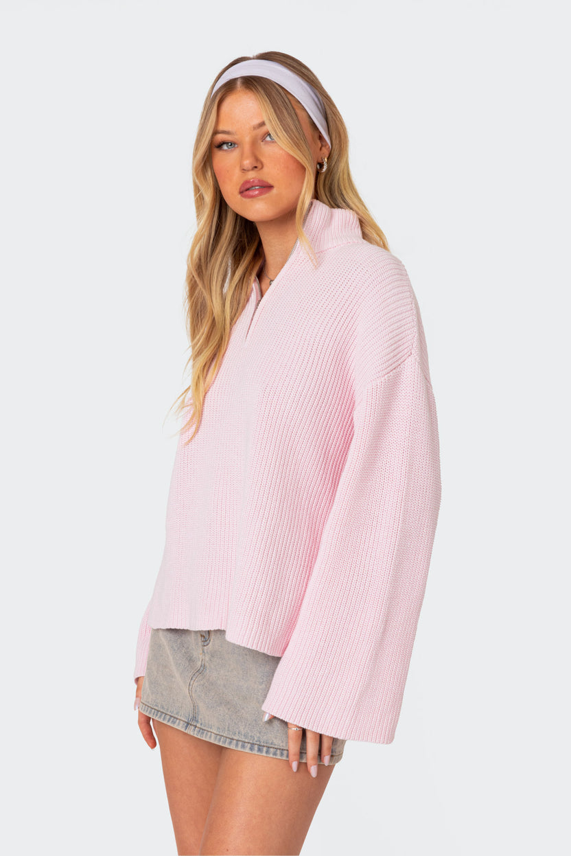 Amour High Neck Oversized Zip Sweater – edikted
