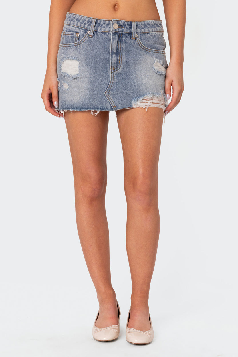 Ginnie Low Rise Distressed Denim Mini Skirt – edikted