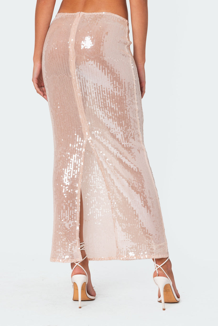 Riki Sheer Sequin Maxi Skirt – edikted