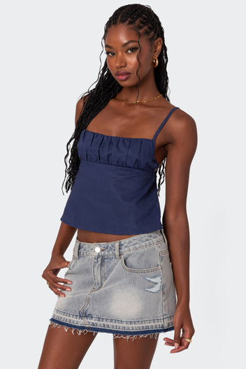 Linen Look Open Back Top – edikted