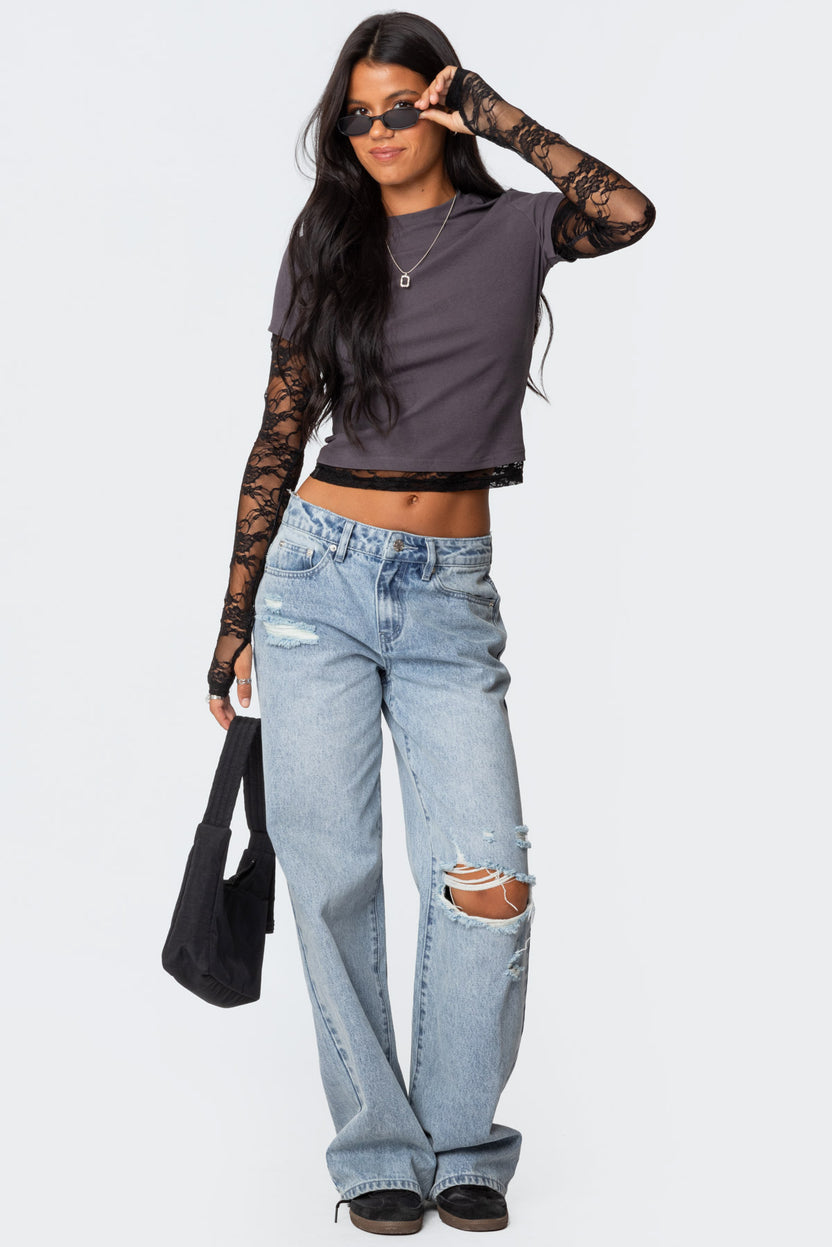 Layered Lace Sleeve Top – edikted