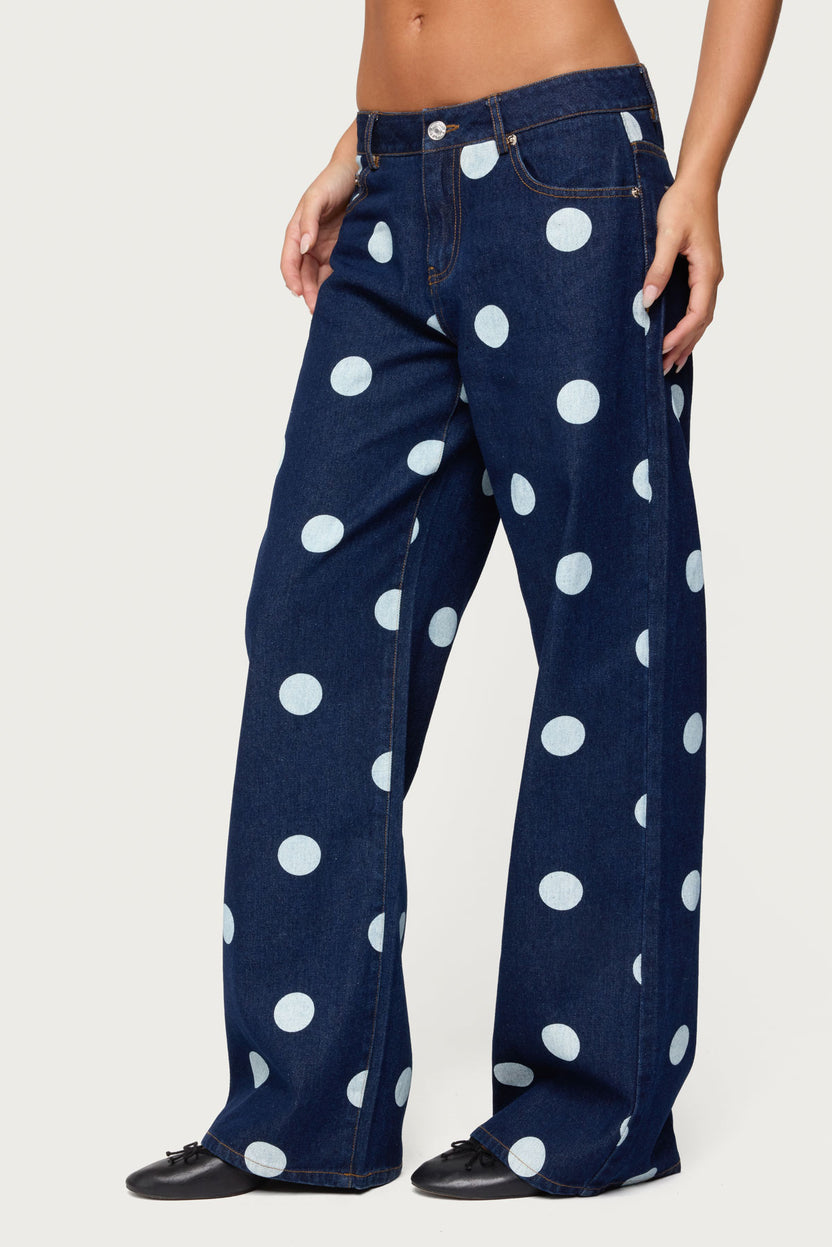 Leyah Polka Dot Low Rise Baggy Jeans – edikted