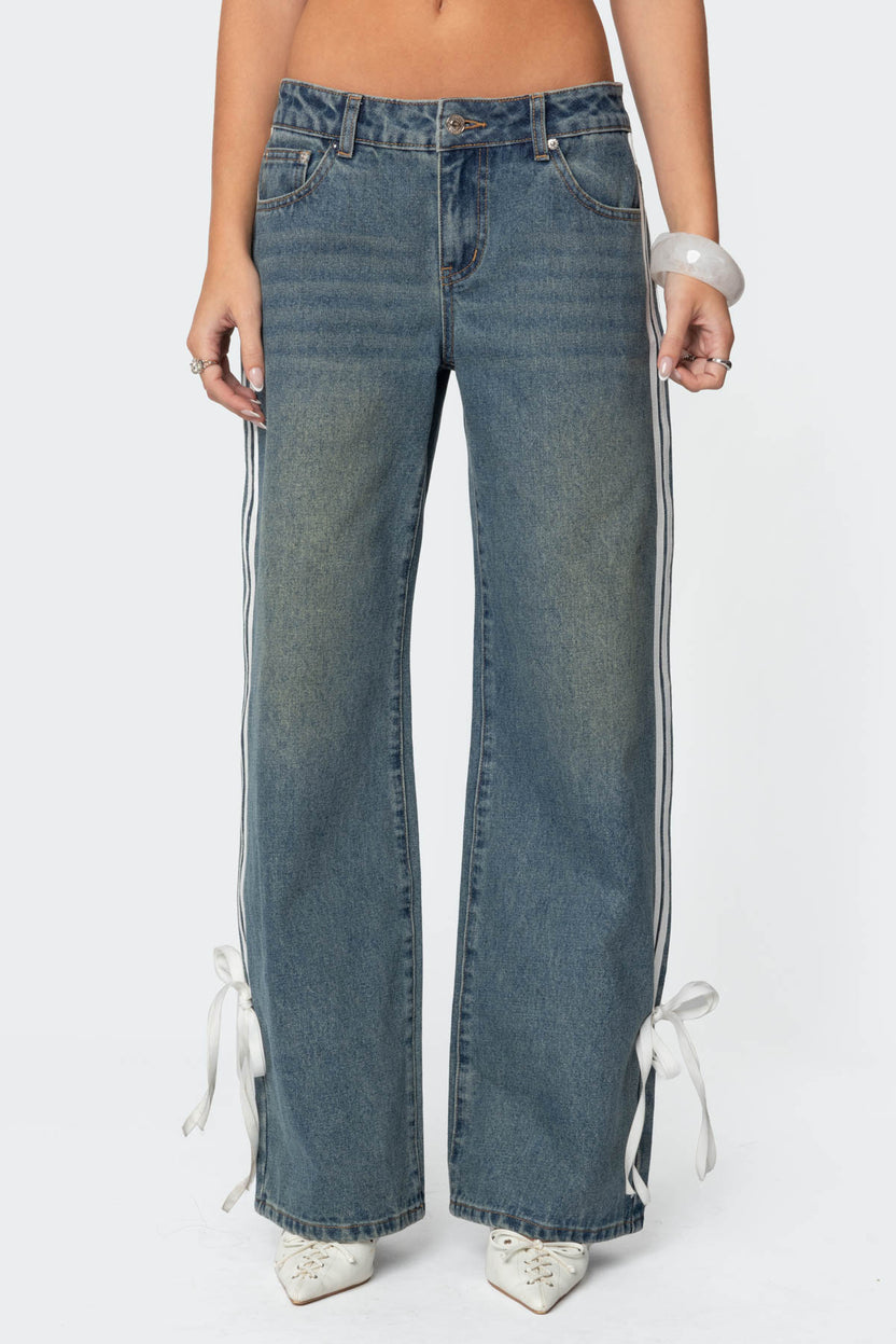 Ribbon Washed Low Rise Baggy Jeans – edikted