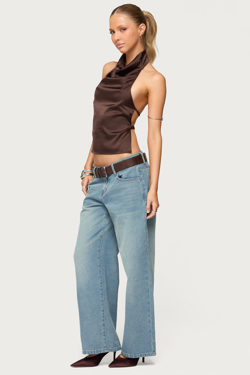 Satin Effect Backless Cowl Neck Top – edikted