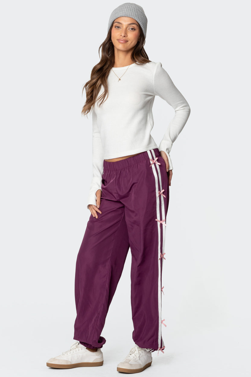 Bow Stripe Nylon Track Pants – edikted