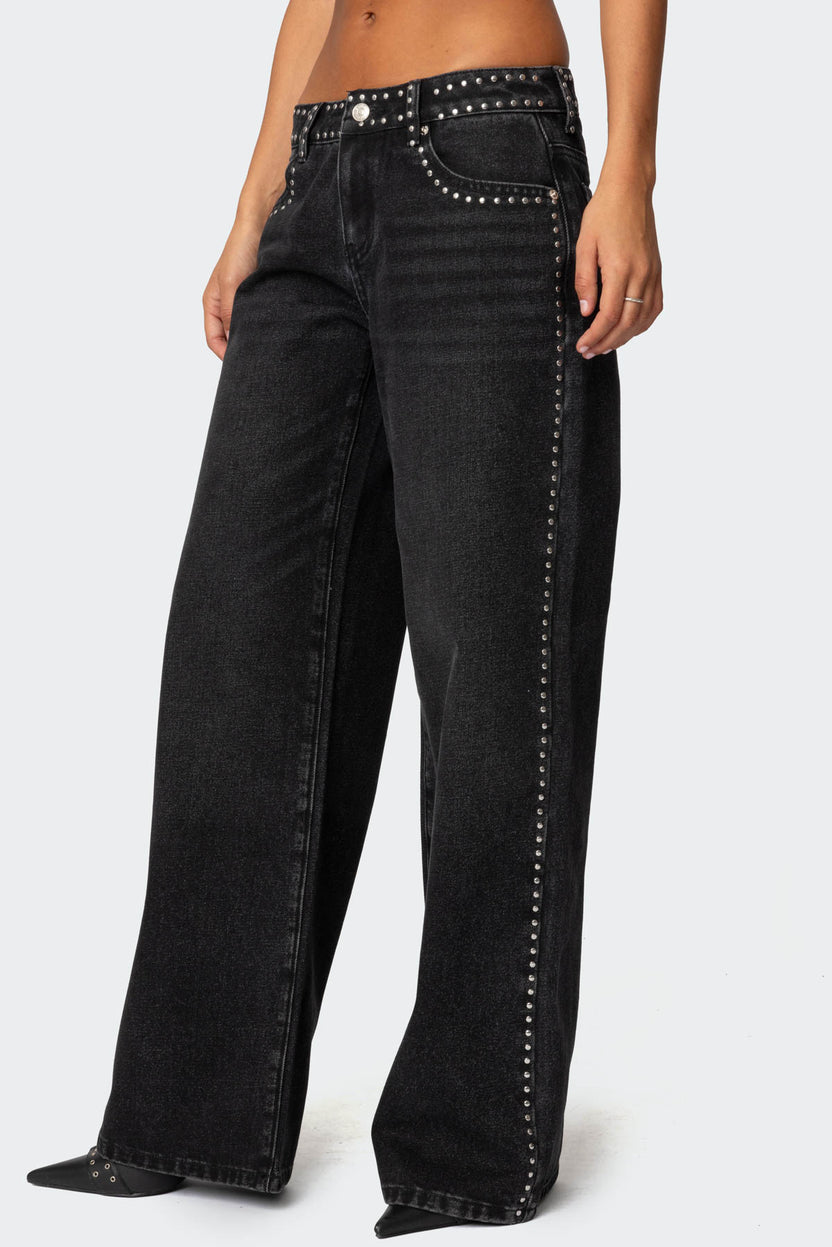Quincy Studded Low Rise Baggy Jeans – edikted