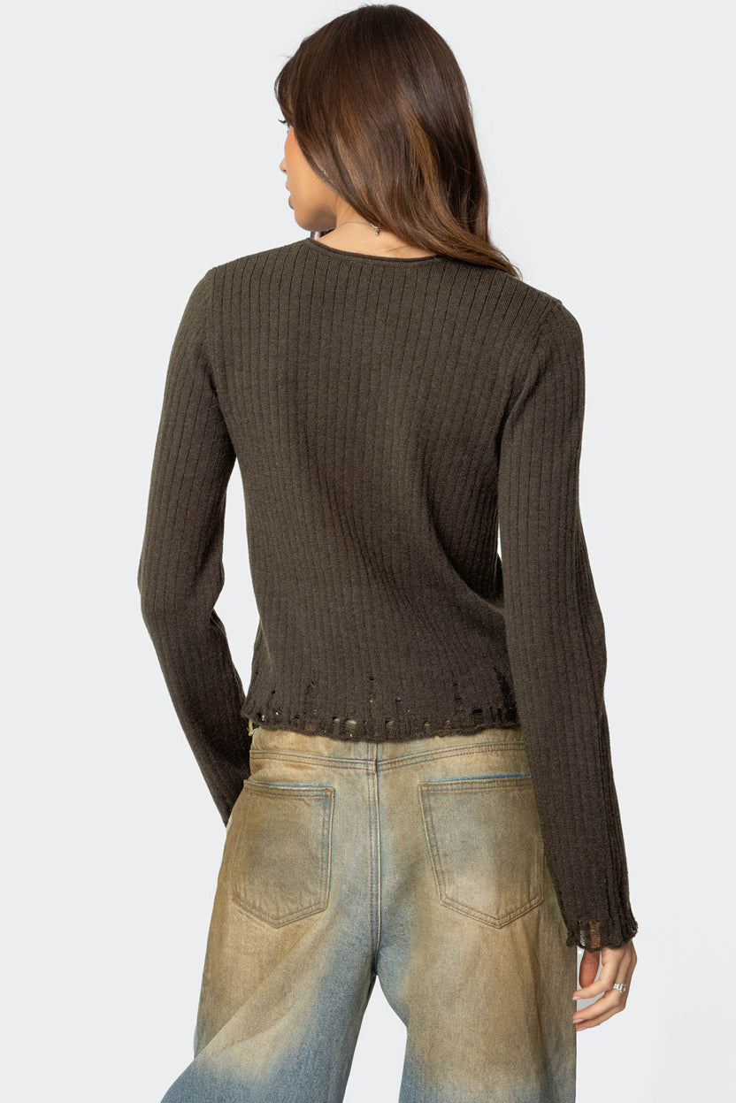 Distressed Ribbed Knit Sweater – edikted