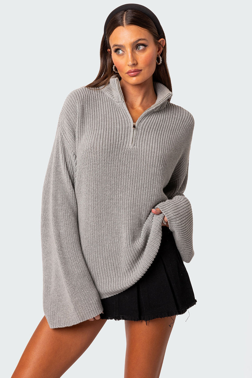 Amour High Neck Oversized Zip Sweater – edikted