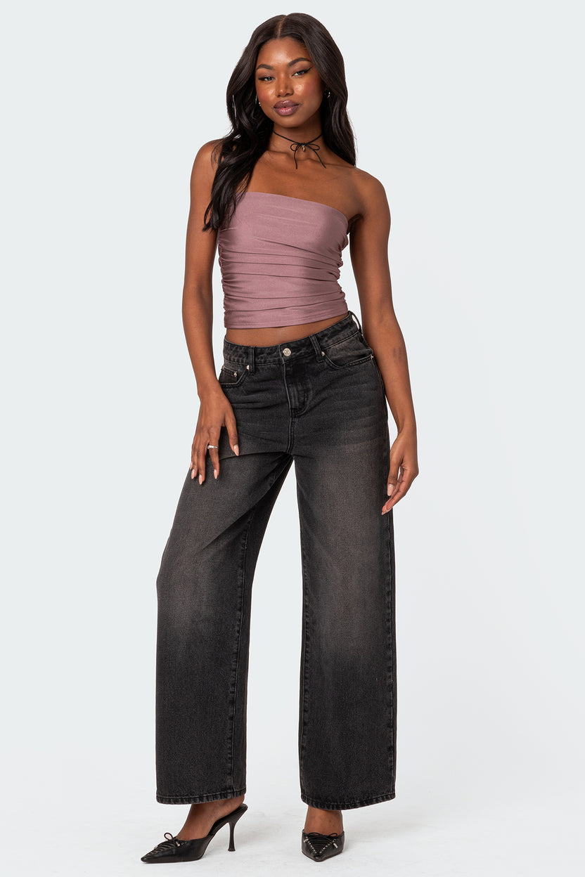 Maxeen Shiny Gathered Tube Top – edikted