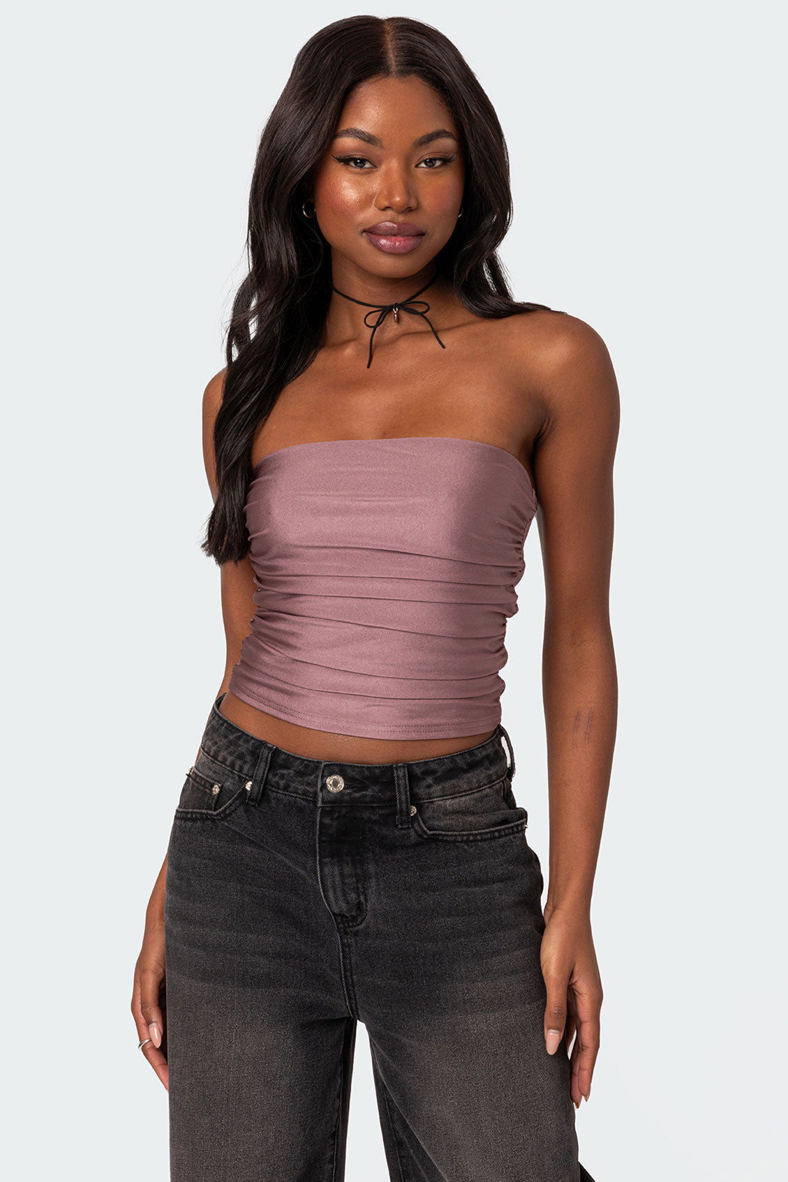 Maxeen Shiny Gathered Tube Top – edikted