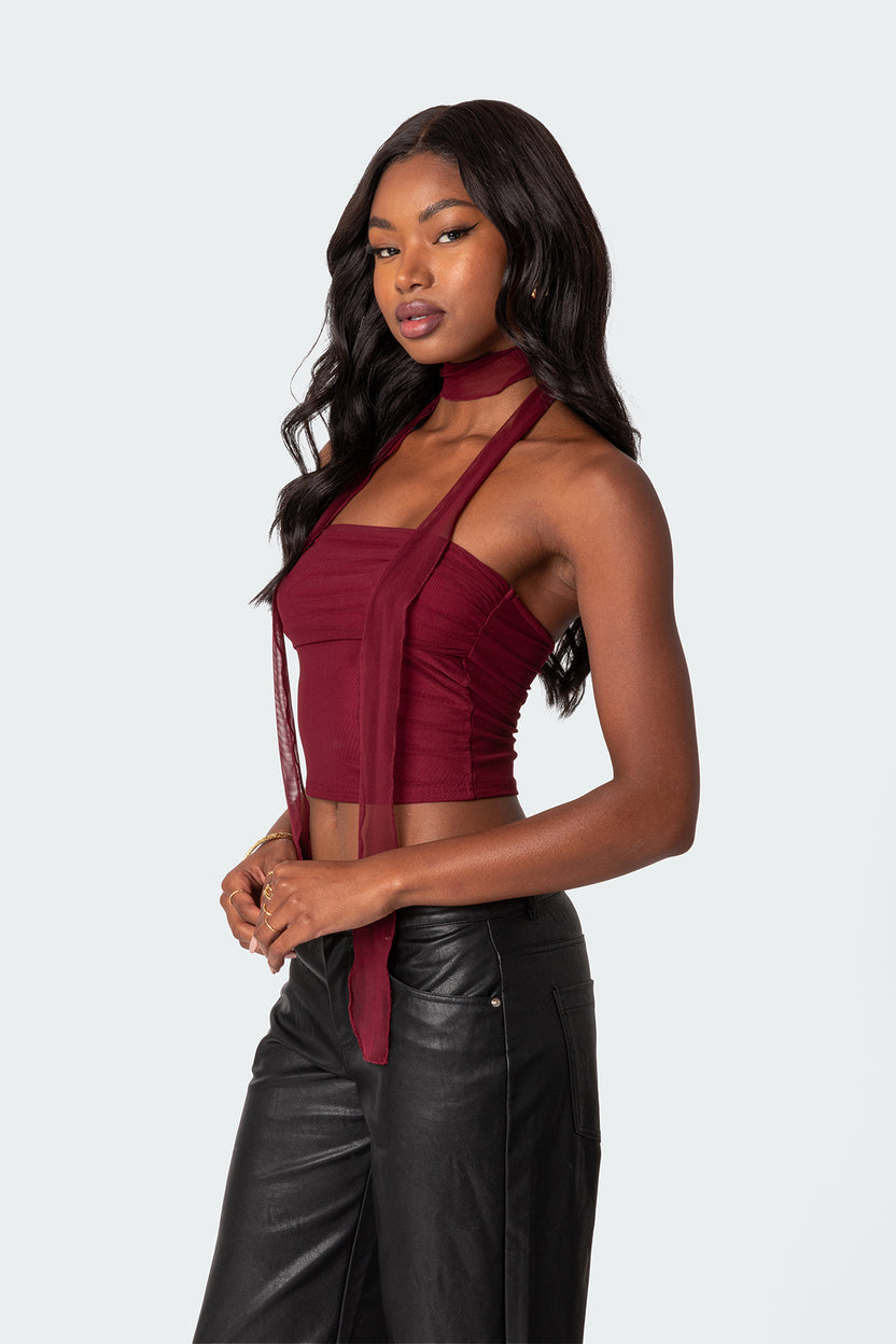 Gathered Two Piece Mesh Scarf Top – edikted