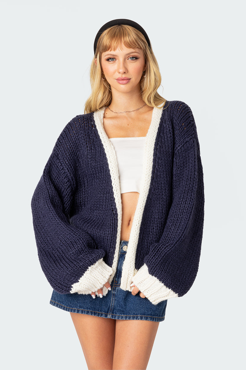Contrast Chunky Knit Cardigan – edikted