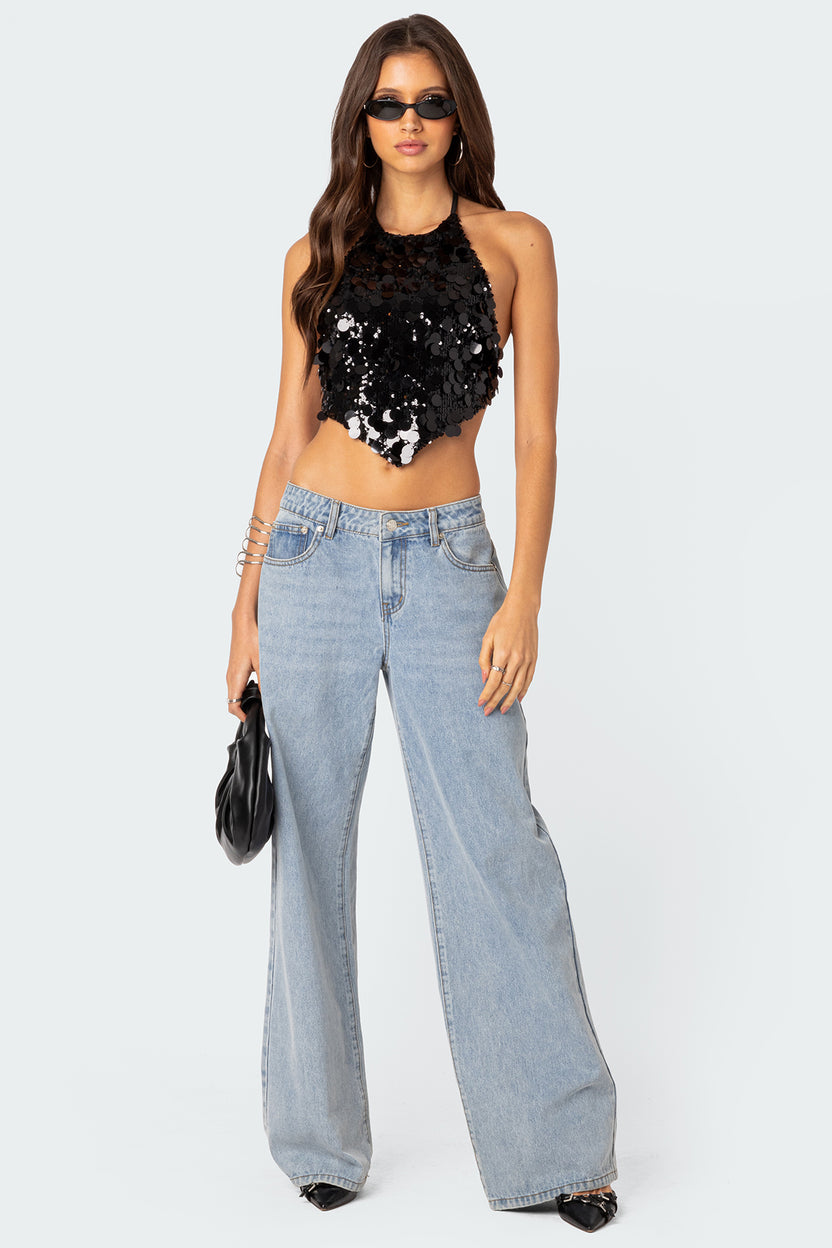 Caelia Sequin Open Back Top – edikted