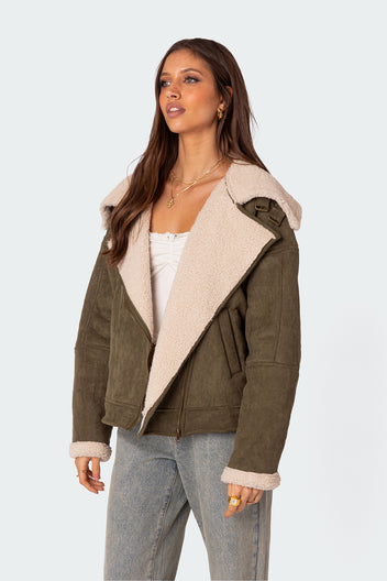 Faux Suede Shearling Oversized Jacket – edikted