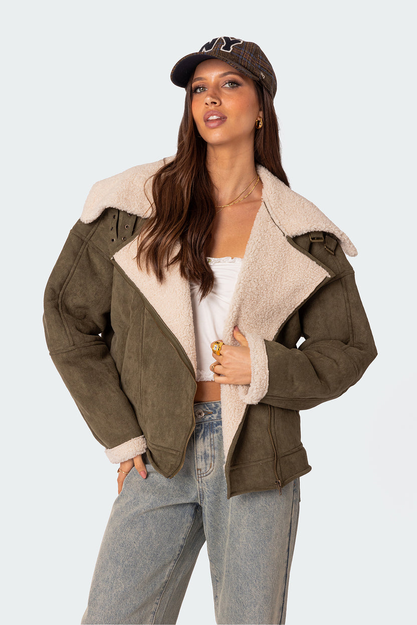 Faux Suede Shearling Oversized Jacket – edikted