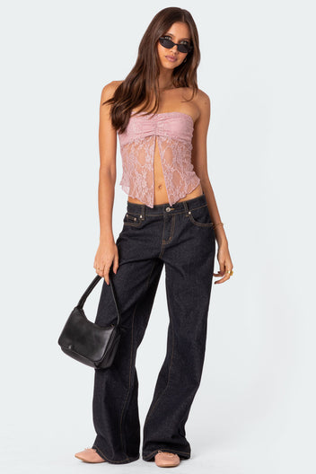 Twilight Sheer Lace Split Front Top – edikted