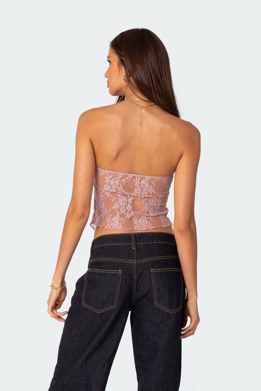 Twilight Sheer Lace Split Front Top – edikted