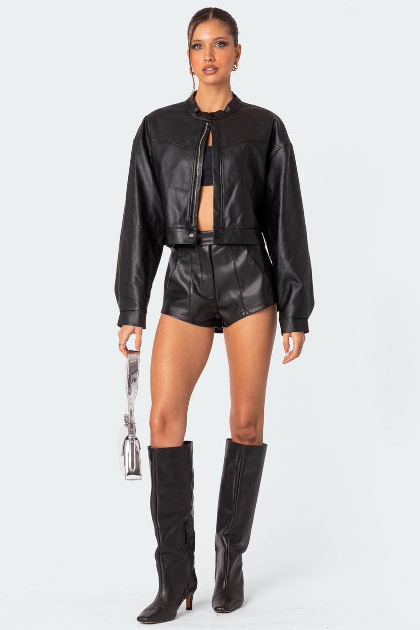 Ramona High Rise Faux Leather Micro Shorts – edikted