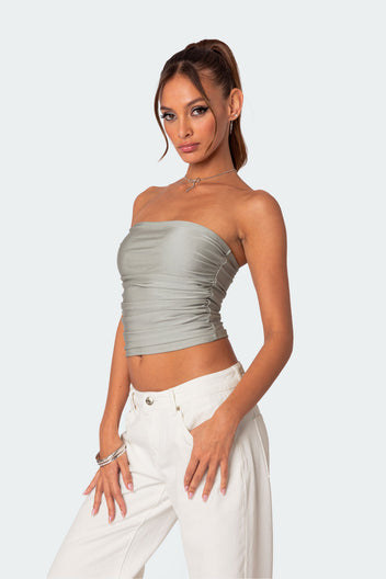 Maxeen Shiny Gathered Tube Top – edikted