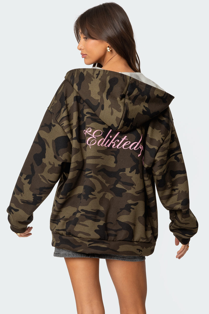 Camo Oversized Bow Detail Hoodie – edikted