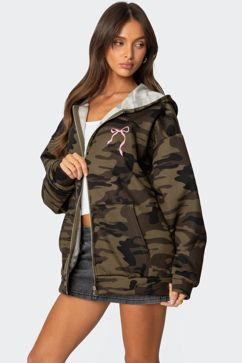 Camo Oversized Bow Detail Hoodie – edikted