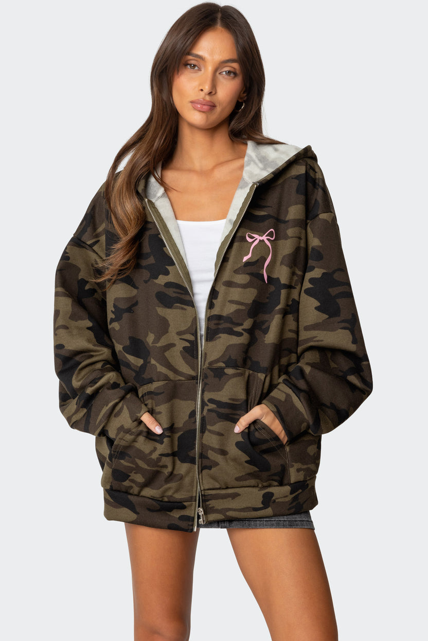 Camo Oversized Bow Detail Hoodie – edikted