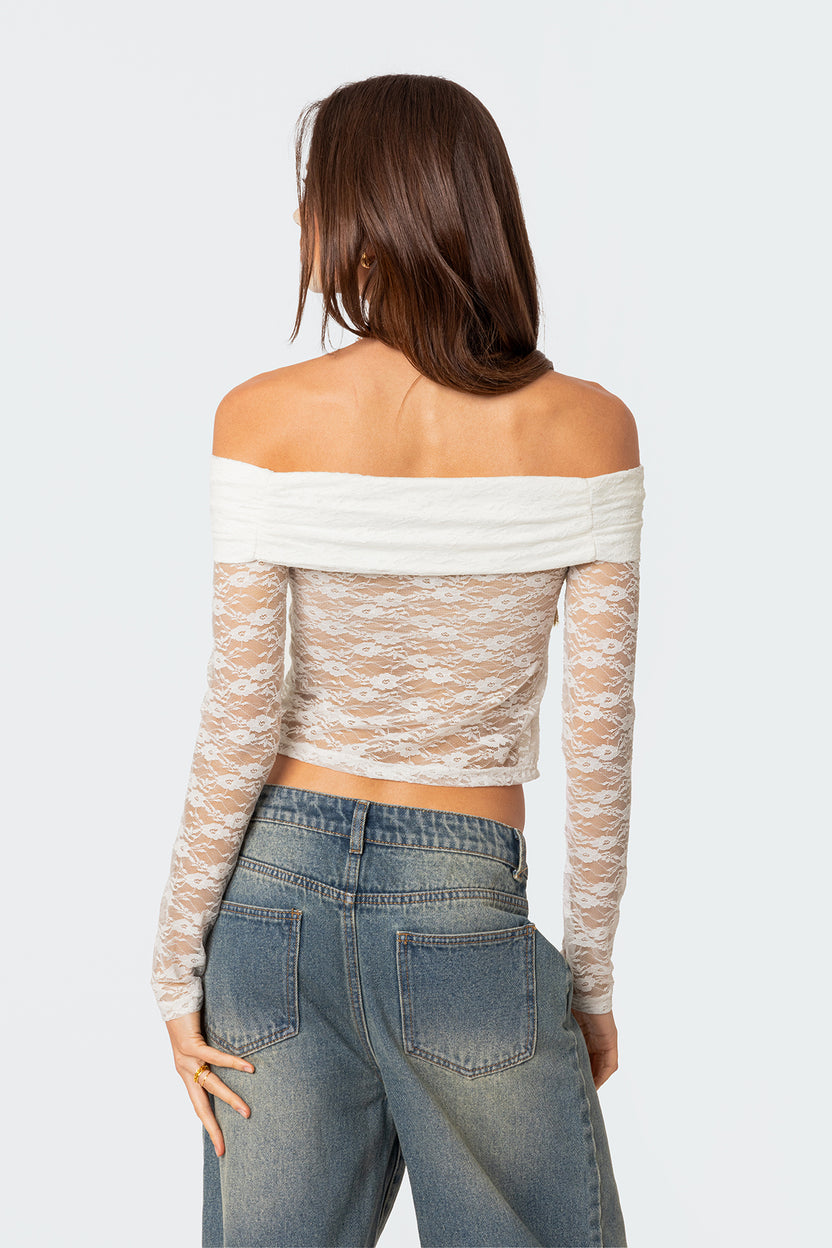 Elysia Fold Over Sheer Lace Top – edikted