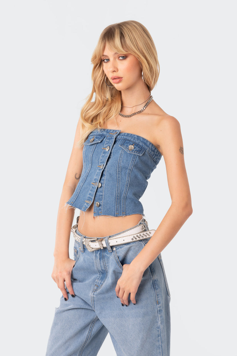 River Denim Strapless Top – edikted