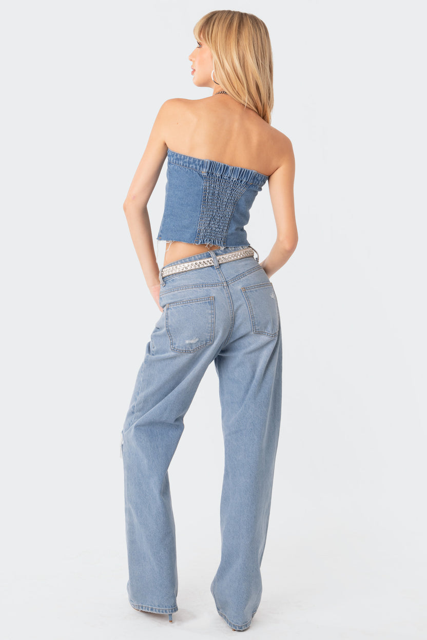 River Denim Strapless Top – edikted